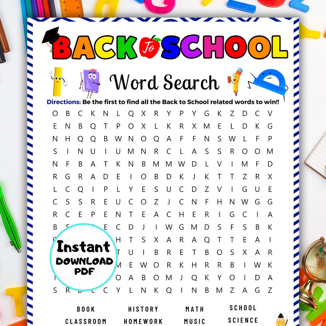 Back to School Word Search, Printable Back to School Game, First Day of ...