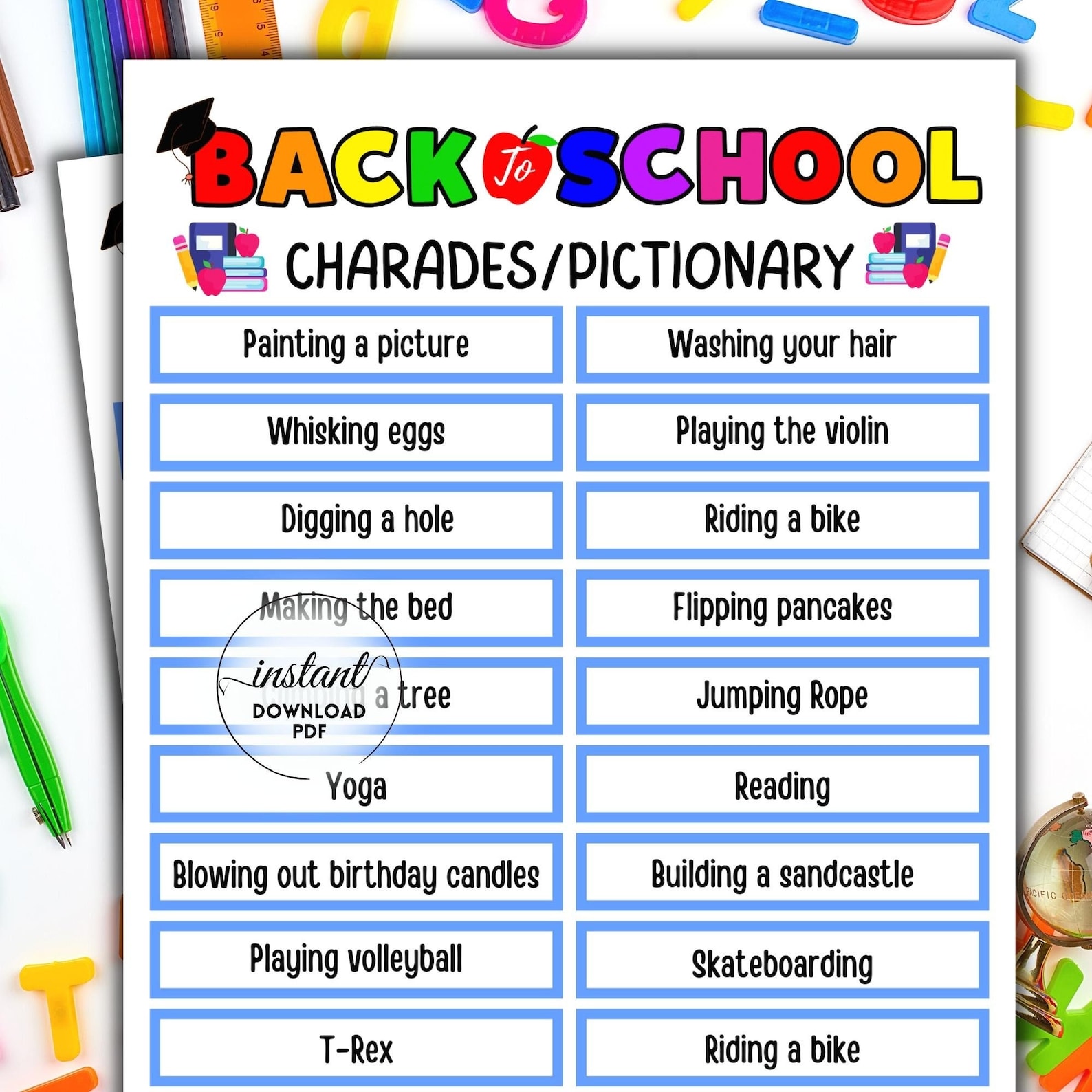 Back to School Charades/ Pictionary Game, Printable Back to School Game ...