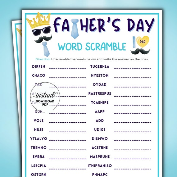 Father's Day Word Scramble Dad Game Father's Day | Etsy