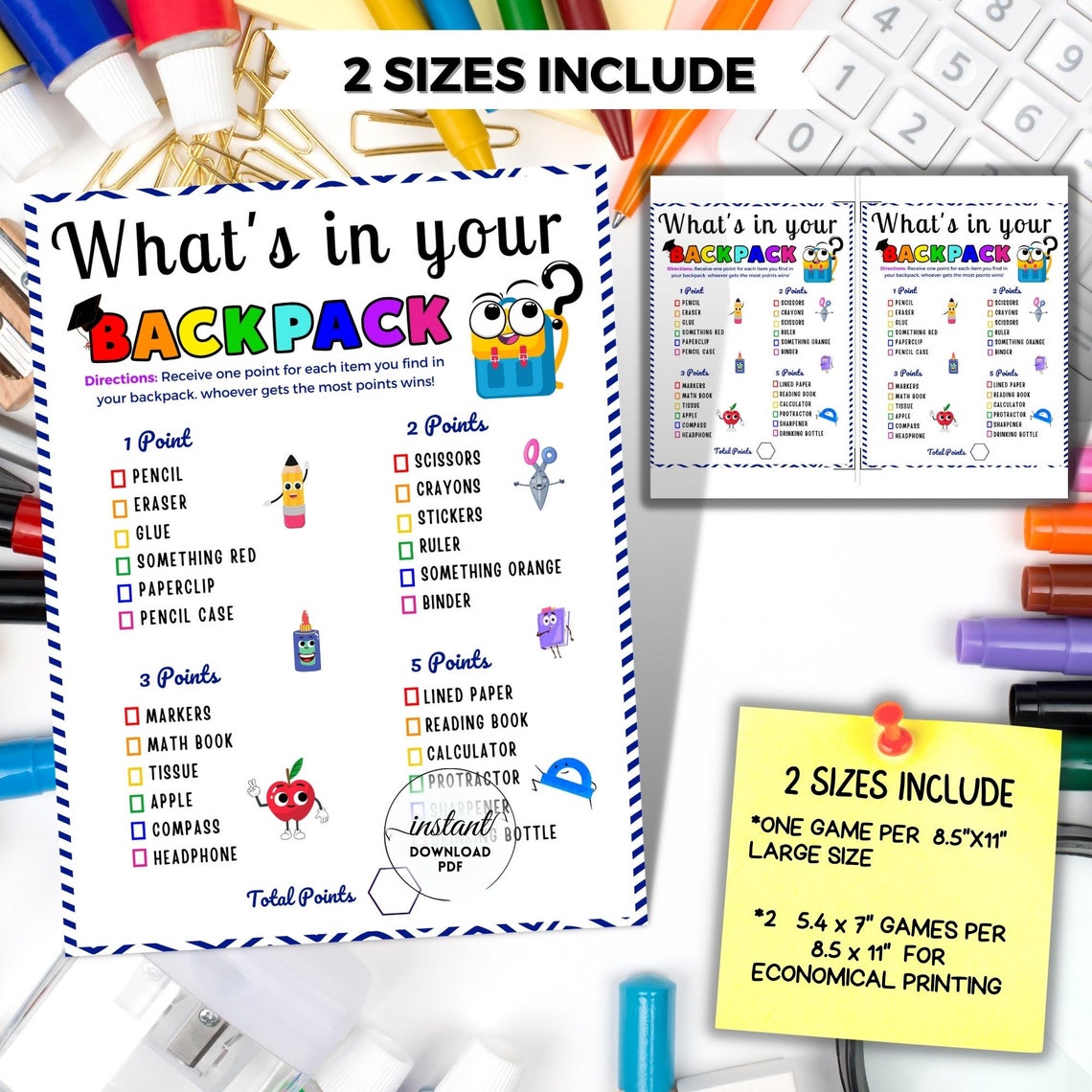What's in Your Backpack, Printable Back to School Game, School ...