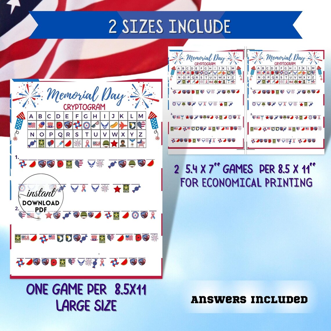 Memorial Day Cryptogram, Printable Memorial Day, Printable Family Game ...