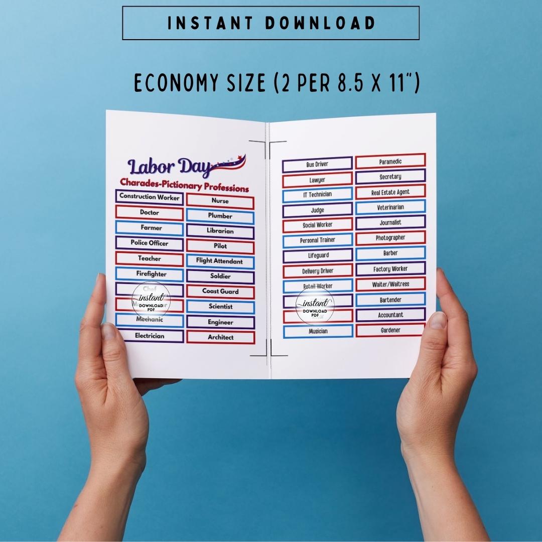 Labor Day Charades-pictionary Game,labor Day Game,ice Breaker Game ...