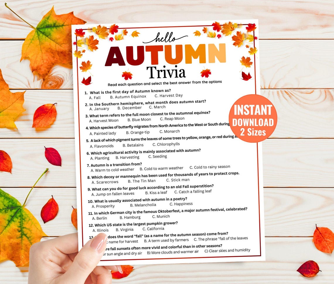 Autumn Trivia Game, Printable Trivia for Friends, Family & Seasonal ...