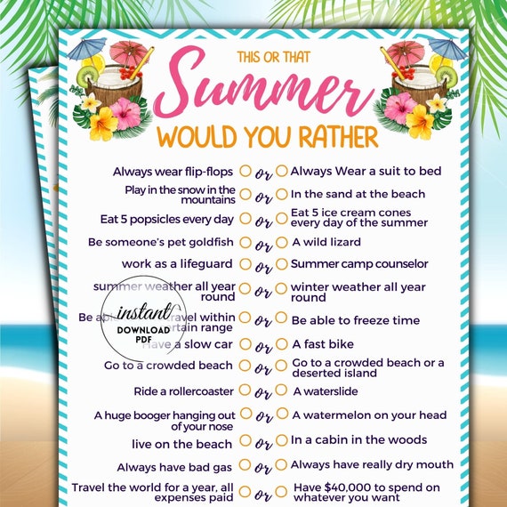 Summer This or That Would You Rather Game Printable - Etsy