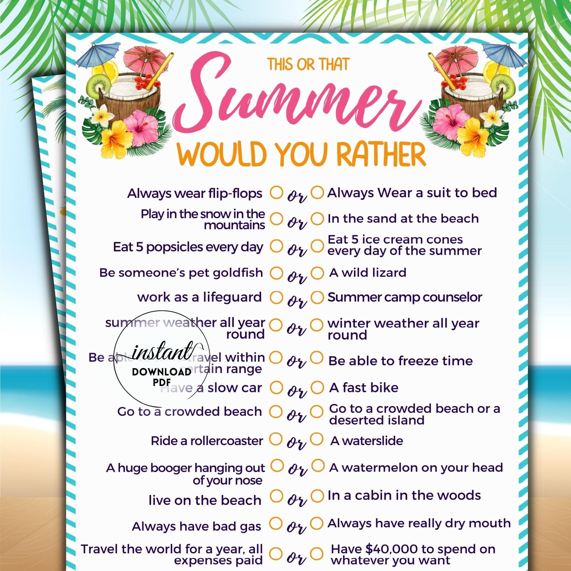 Summer This or That, Would You Rather Game, Printable Summertime Games ...