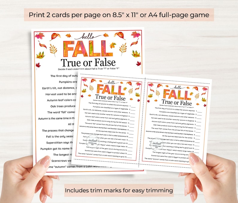 Fall Trivia | True or False Game | Printable Autumn Activity | Trivia ...