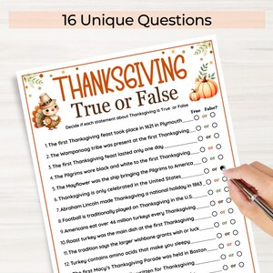 Thanksgiving Trivia Game: True or False Quiz (PDF Printable) - Etsy