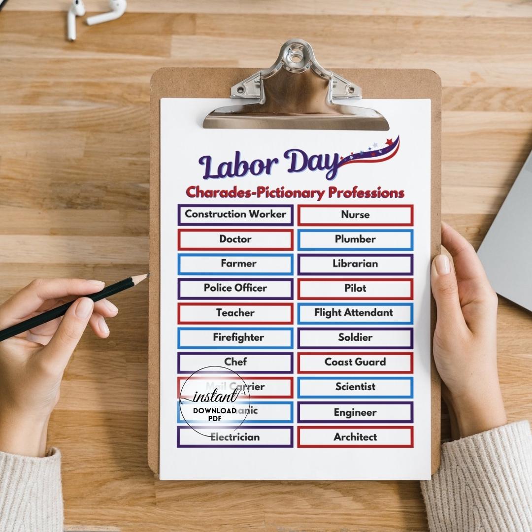 Labor Day Charades-pictionary Game,labor Day Game,ice Breaker Game ...