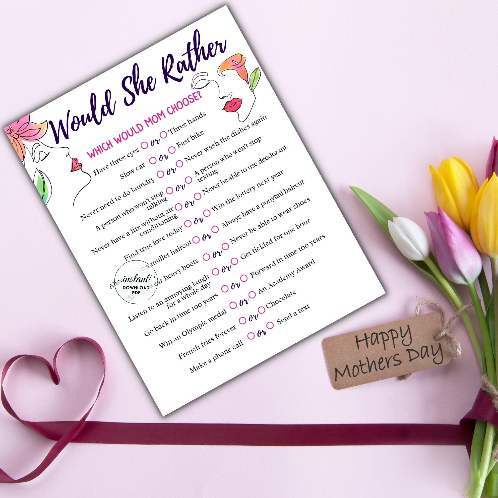 Mother's Day Would She Rather Games | Would Mommy Rather | Mother's Day ...