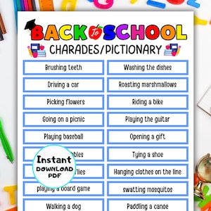 Back to School Charades/ Pictionary Game, Printable Back to School Game ...