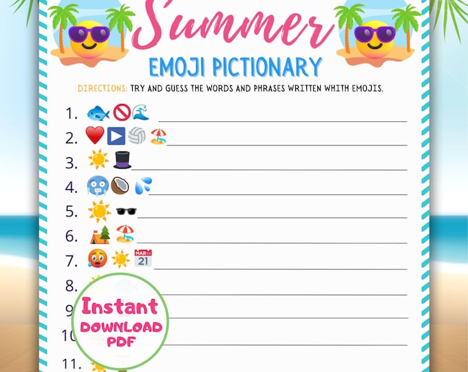 Summer Emoji Pictionary, Printable Party Games, Fun Family Activity ...