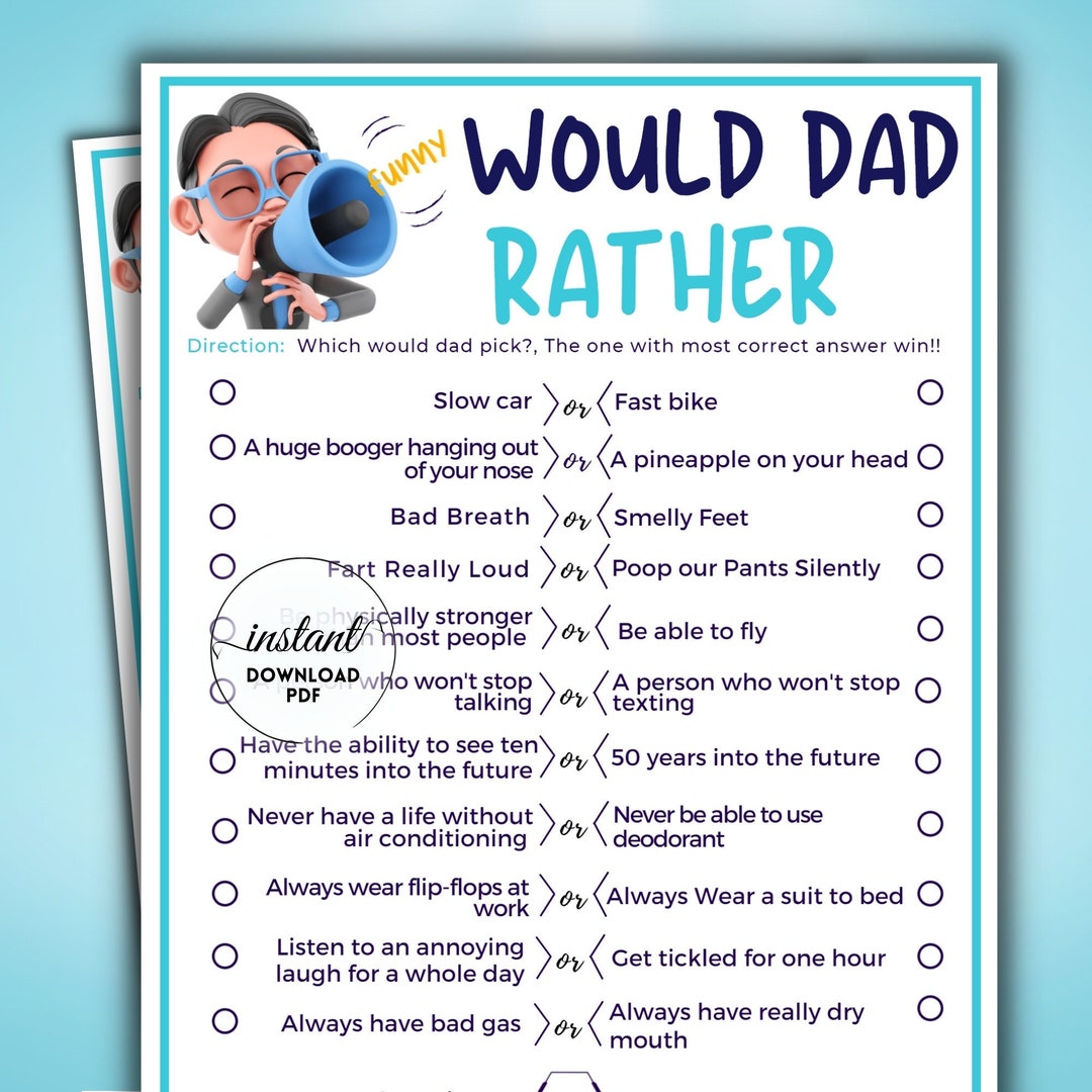 Father's Day Would He Rather, Game, Dad Games for Kids and Adults ...