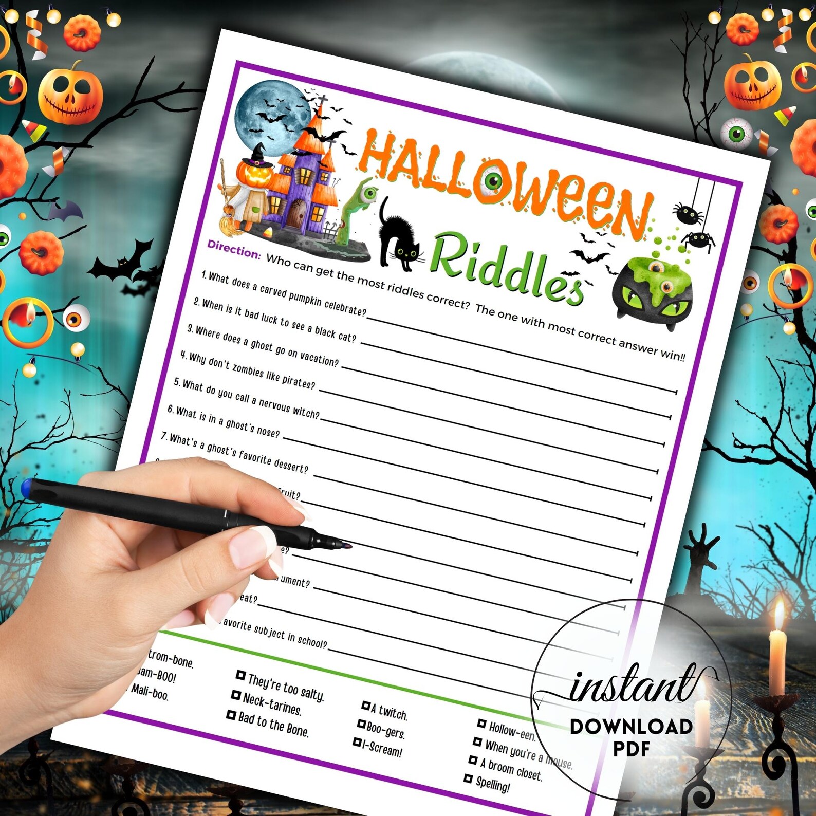 Riddle Game, Halloween Activities for Kids & Adults, Fun Halloween Game ...
