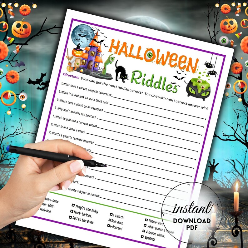 Riddle Game, Halloween Activities for Kids & Adults, Fun Halloween Game ...