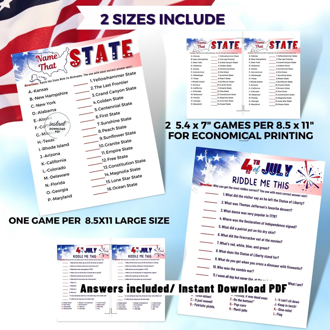 Fourth of July Game Bundle, Printable Fourth of July Games, Activities ...