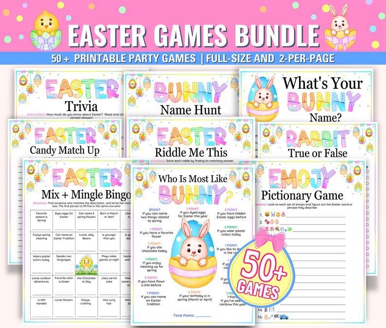 Printable Easter Games Bundle, Family Party Activities (PDF) - Etsy
