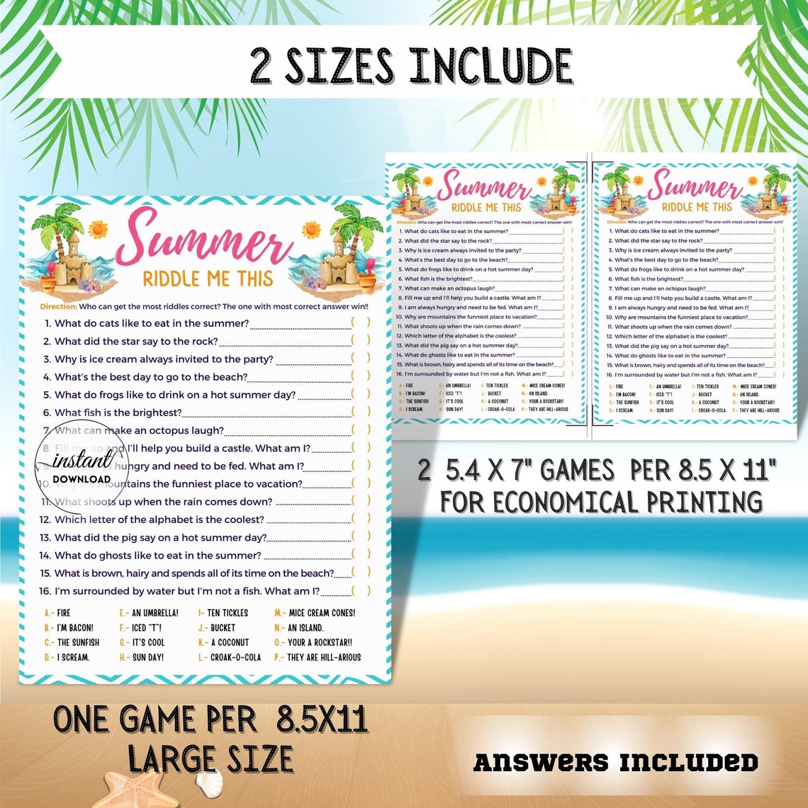 Riddle Game, Summer Activities, Riddle Printables for Kids & Adults ...