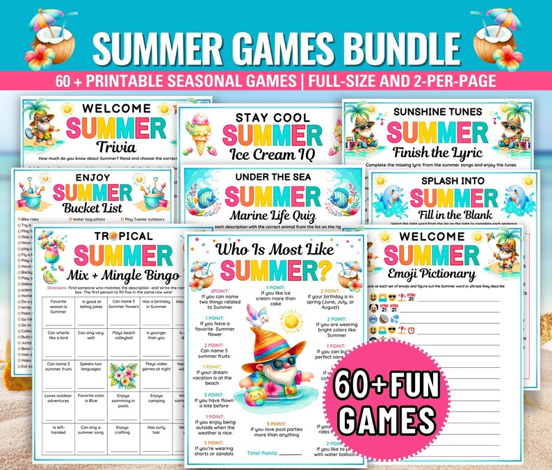 Summer Games Bundle, Summer Party Games, Summer Family Games, Office ...