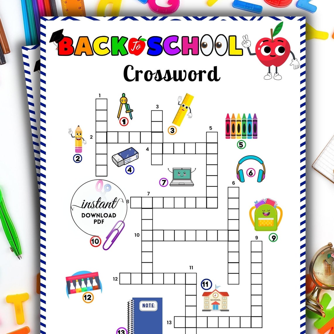 Printable Back to School Game, School Supplies Crossword, School ...