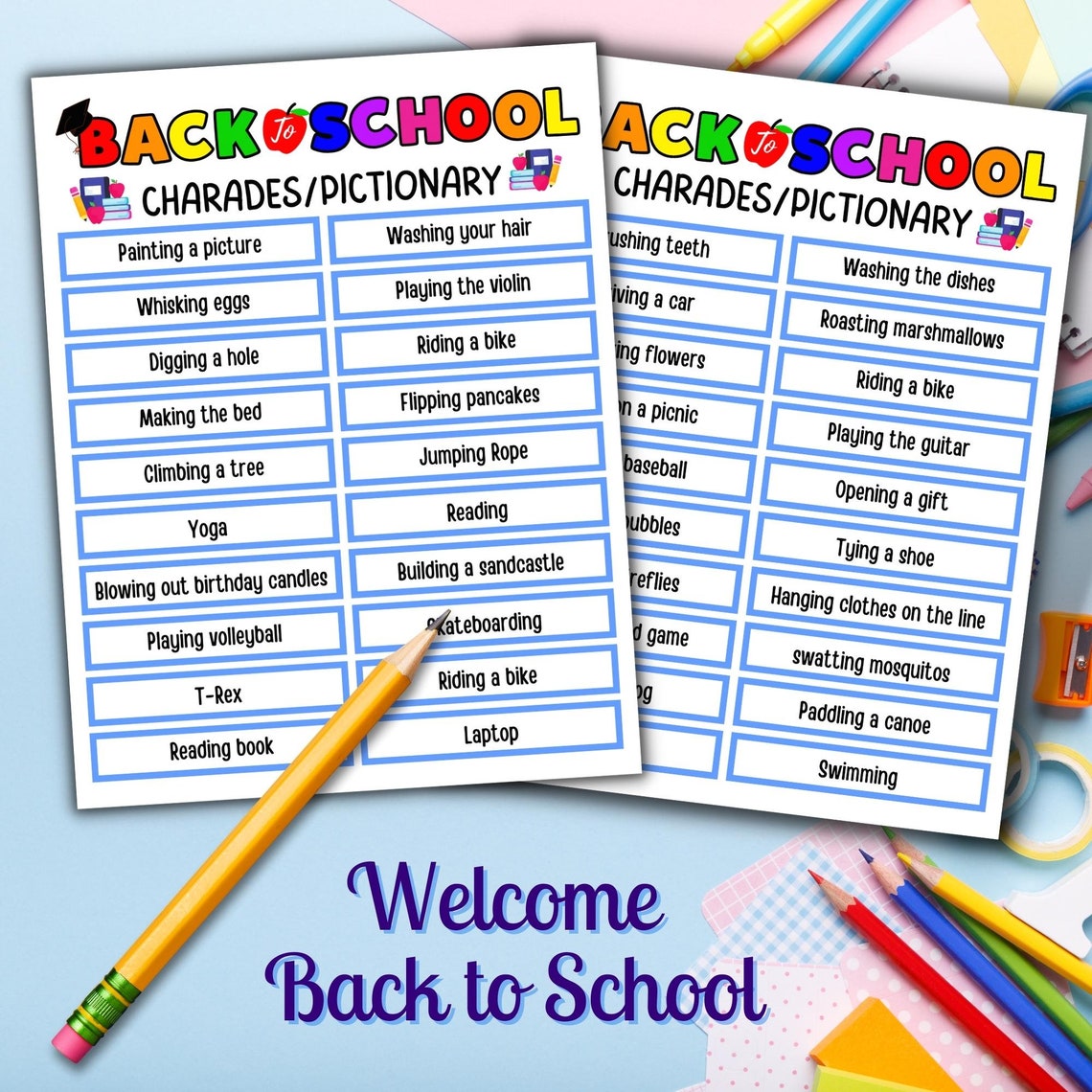 Back to School Charades/ Pictionary Game, Printable Back to School Game ...