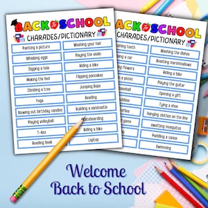 Back to School Charades/ Pictionary Game, Printable Back to School Game ...