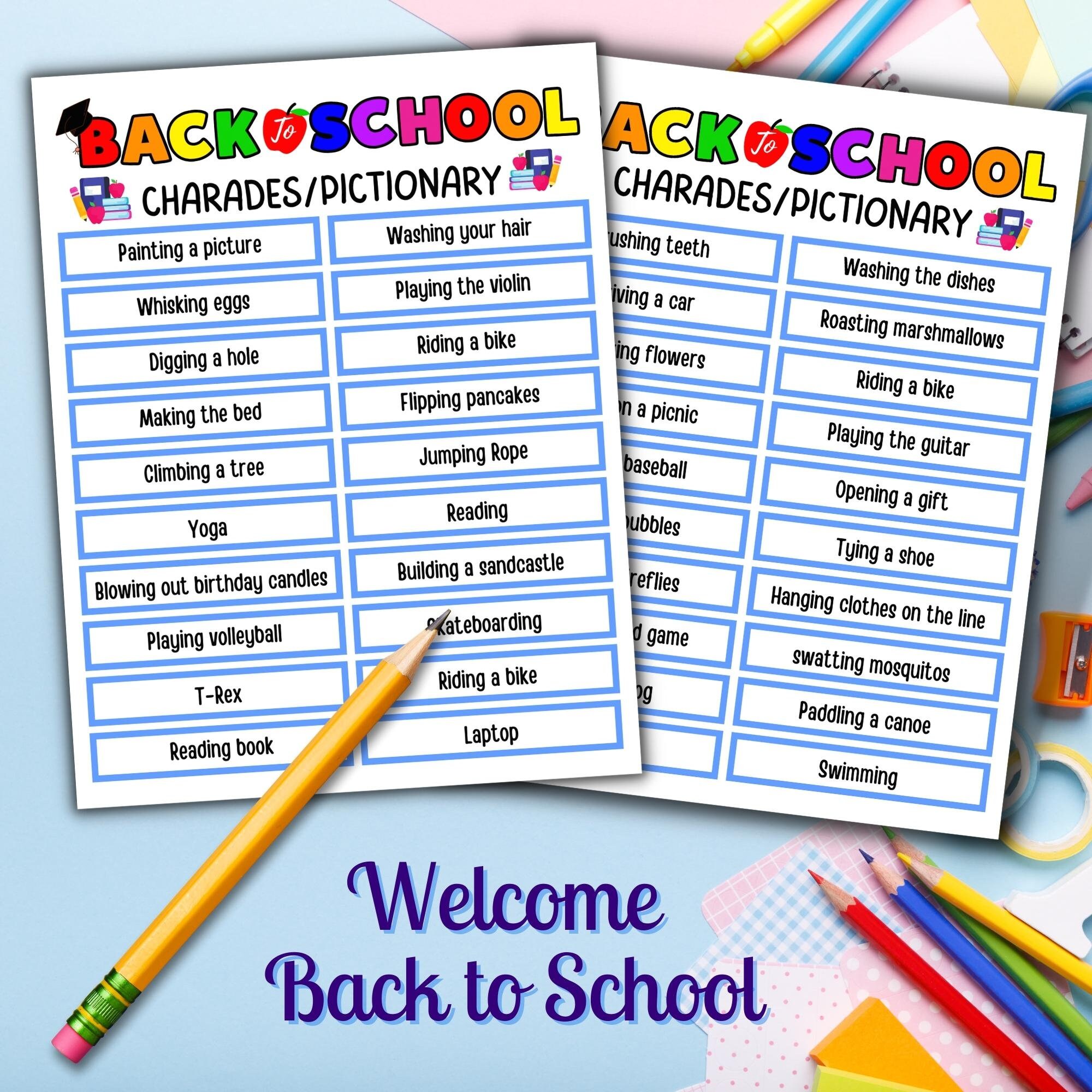 Back to School Charades/ Pictionary Game, Printable Back to School Game ...