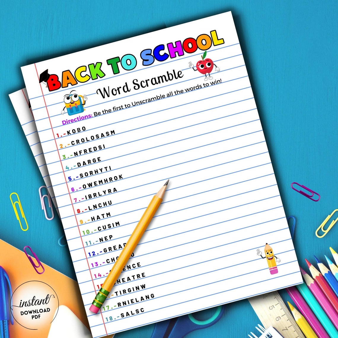 Back to School Word Scramble, Printable Back to School Game, First Day ...