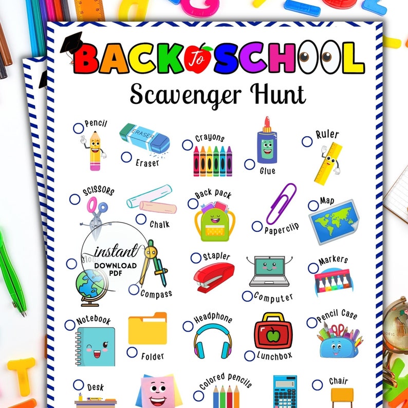 Back to School Scavenger Hunt, Printable Back to School Game, Classroom ...
