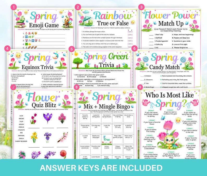 Spring Games Bundle, Spring Party Games, Spring Family Games, Office ...