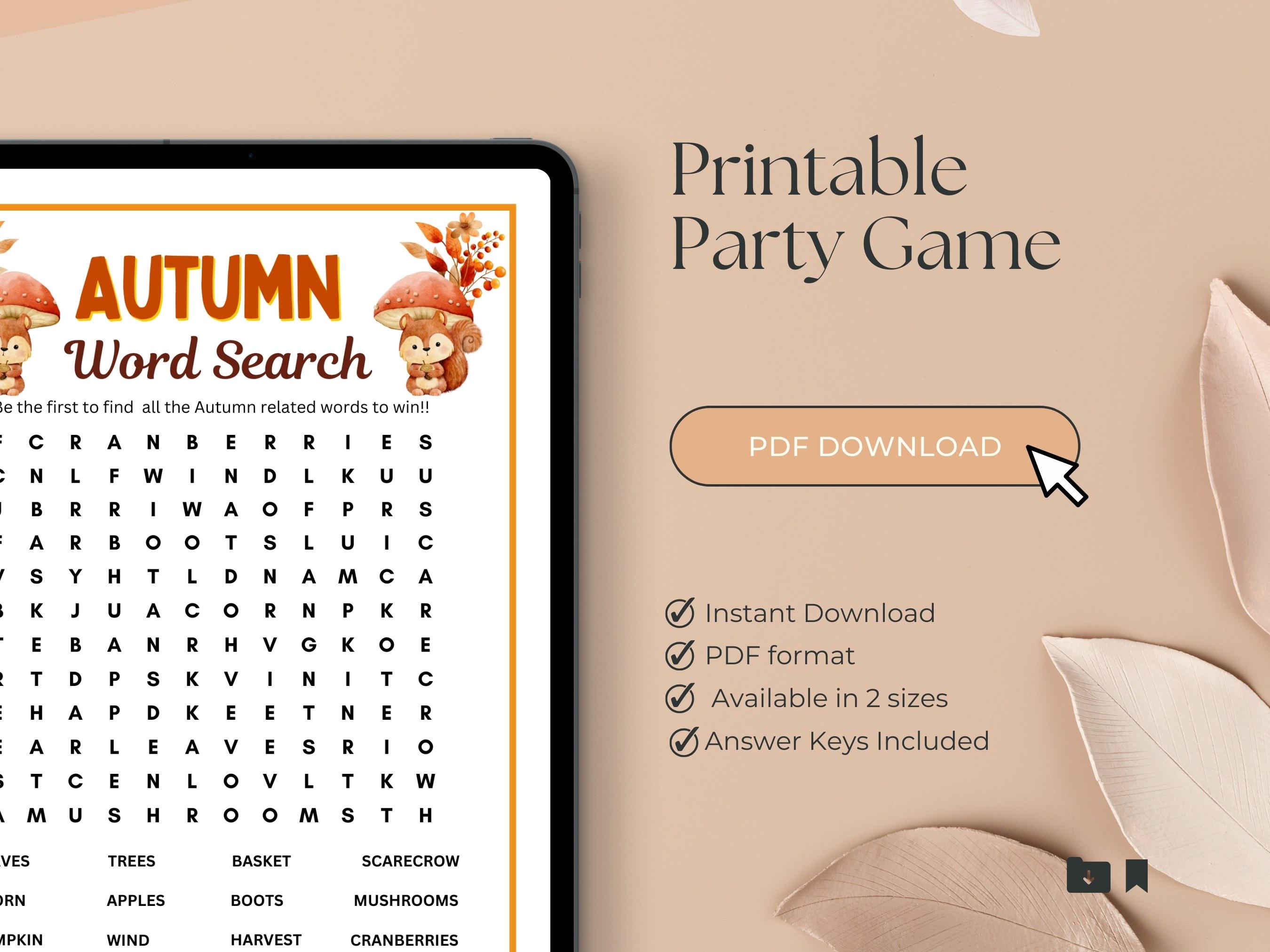 Autumn Word Search,autumn Games, Fall Activities for Kids & Adults ...