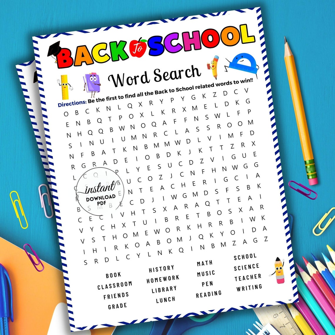 Back to School Word Search, Printable Back to School Game, First Day of ...
