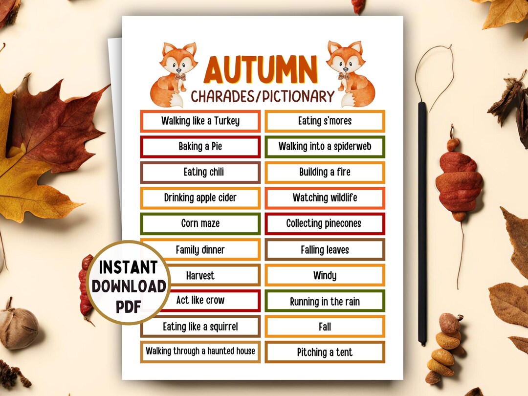 Autumn Charades & Pictionary Game: Family Fun (PDF Download) - Etsy