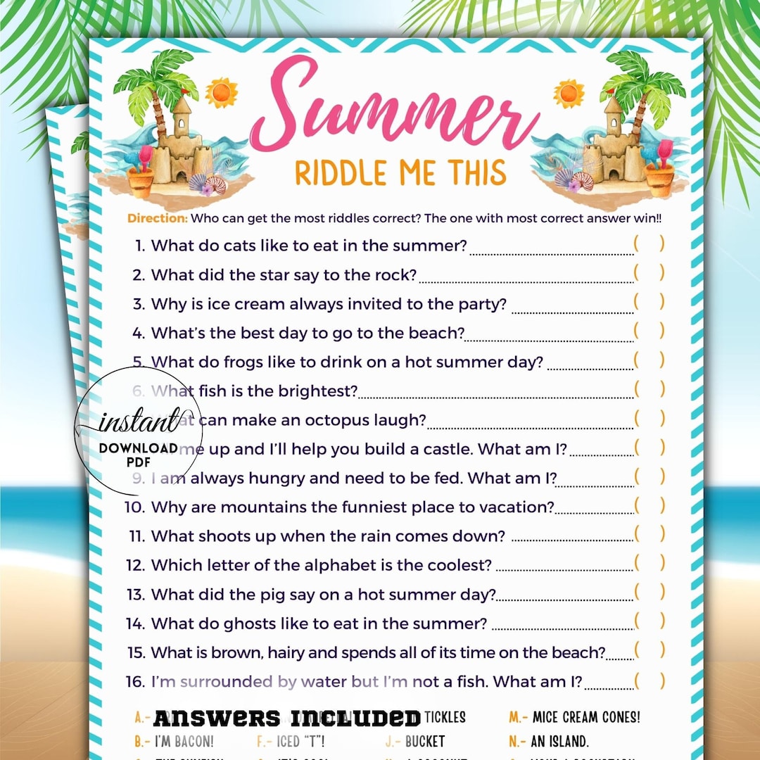 Riddle Game, Summer Activities, Riddle Printables for Kids & Adults ...