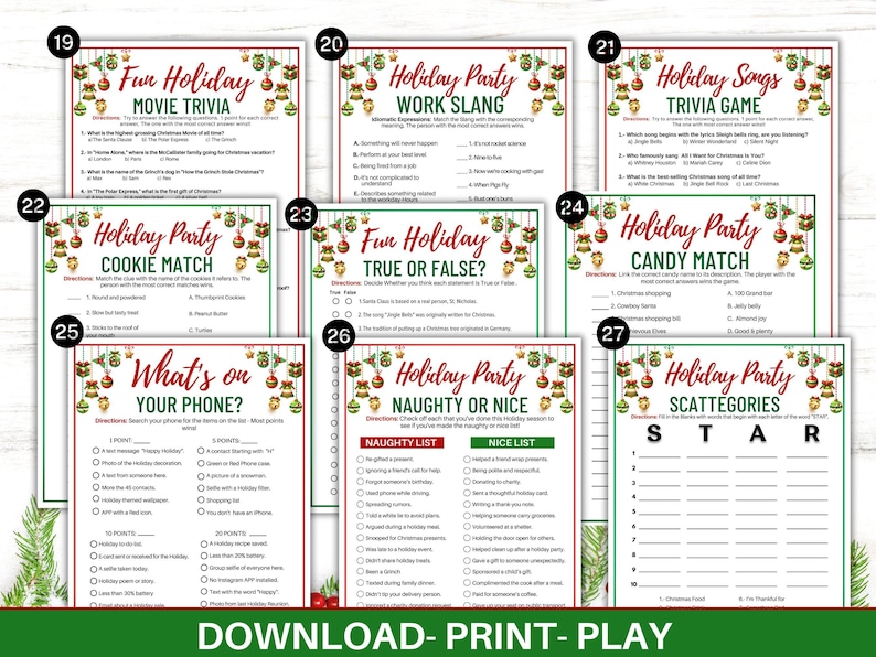 Holiday Office Party Games Bundle, Office Holiday Games, Adult Office ...