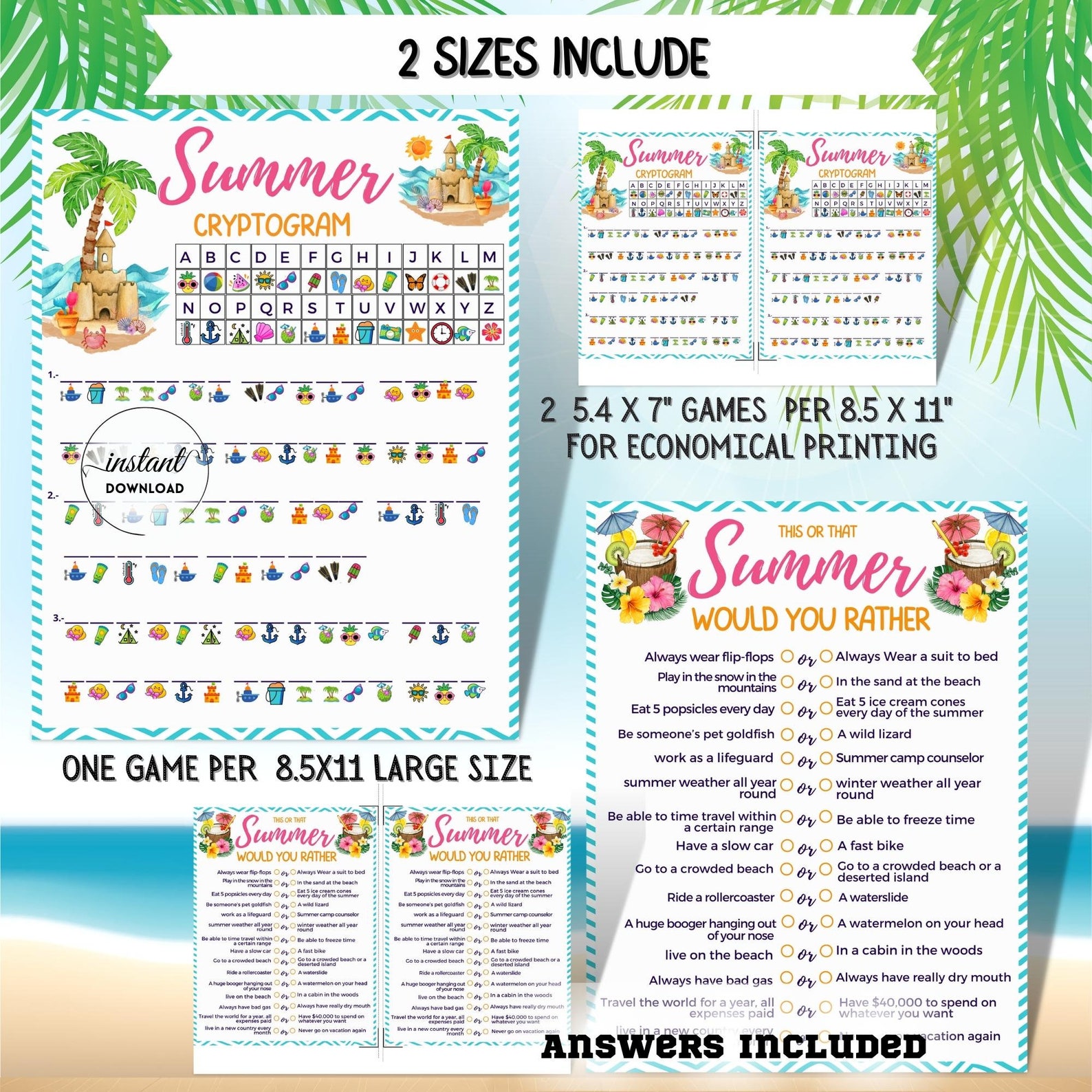 Summer Fun Games, 10 Pack Games, Printable Summer Games, Road Trip ...