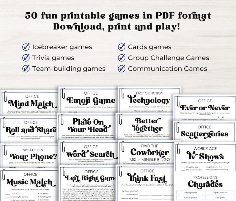 Printable Office Games Bundle: 50 Team Building Activities (PDF ...