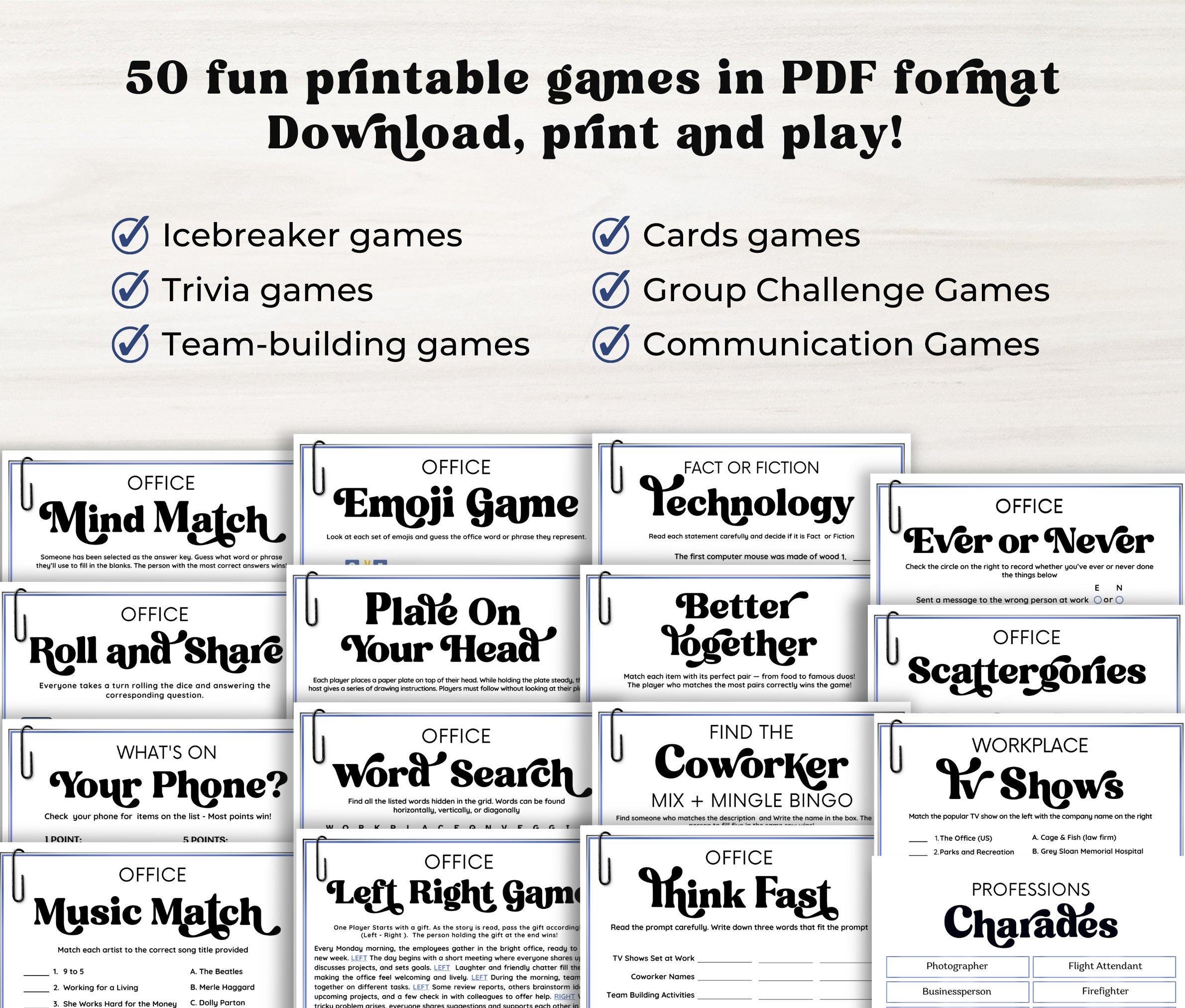 Printable Office Games Bundle: 50 Team Building Activities (PDF ...