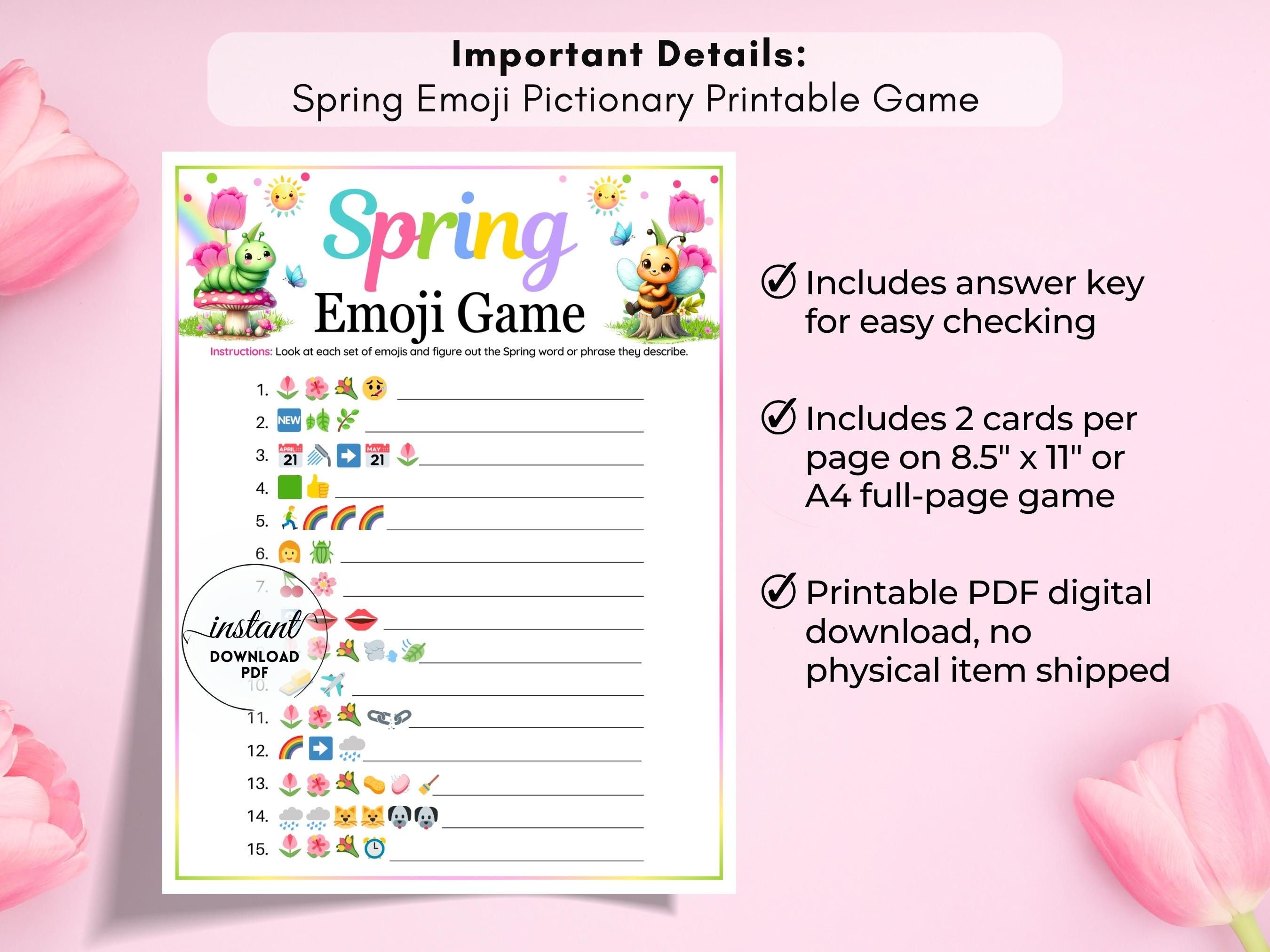 Spring Emoji Game: Printable Party Activity, Icebreaker Pictionary ...