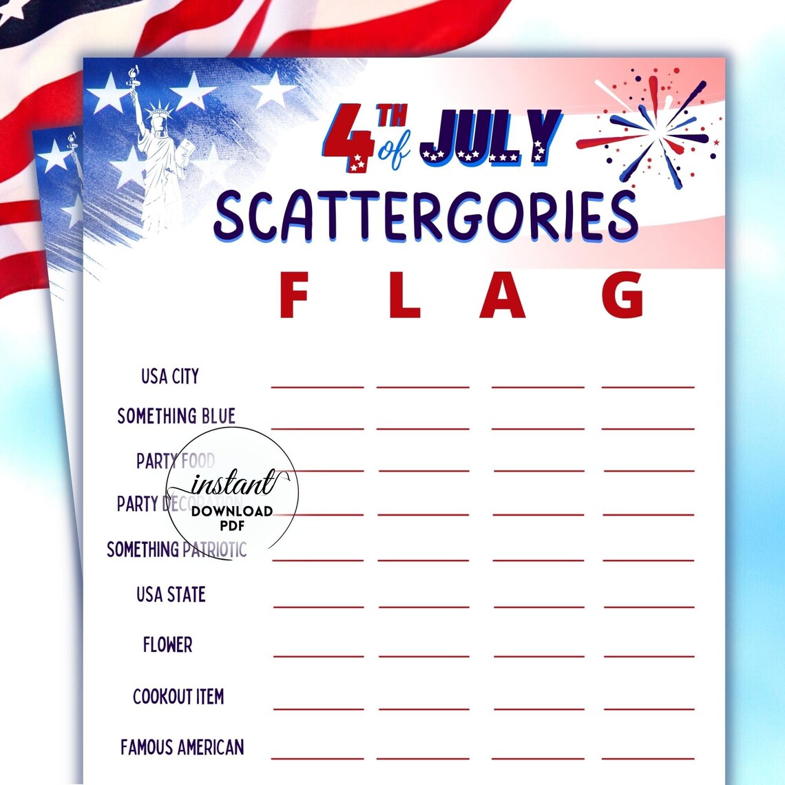 Fourth of July Scattergories Game, 4th of July Party Game, Independence ...