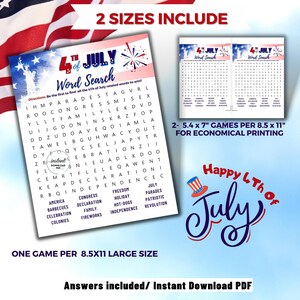 Fourth of July Word Search, Printable Fourth of July Game, Independence ...