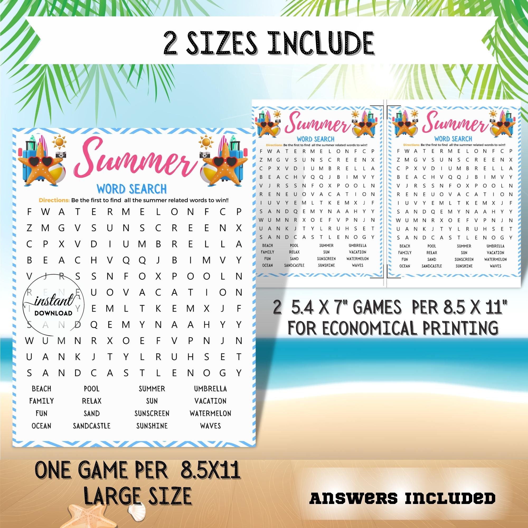 Summer Word Search, Party Games, Summer Activities for Kids and Adults ...