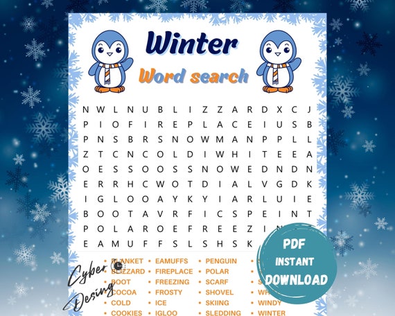 Winter Word Search Game Fun Printable Winter Games | Etsy