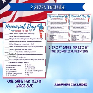 Memorial Day Riddles, Printable Family Game, Memorial Day Games ...