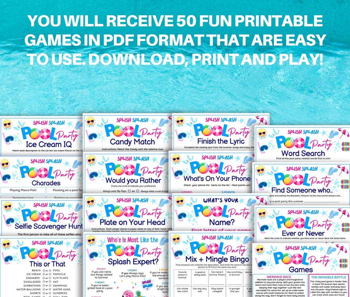 Pool Party Games MEGA Bundle, 50 Printable Games (digital Download) - Etsy