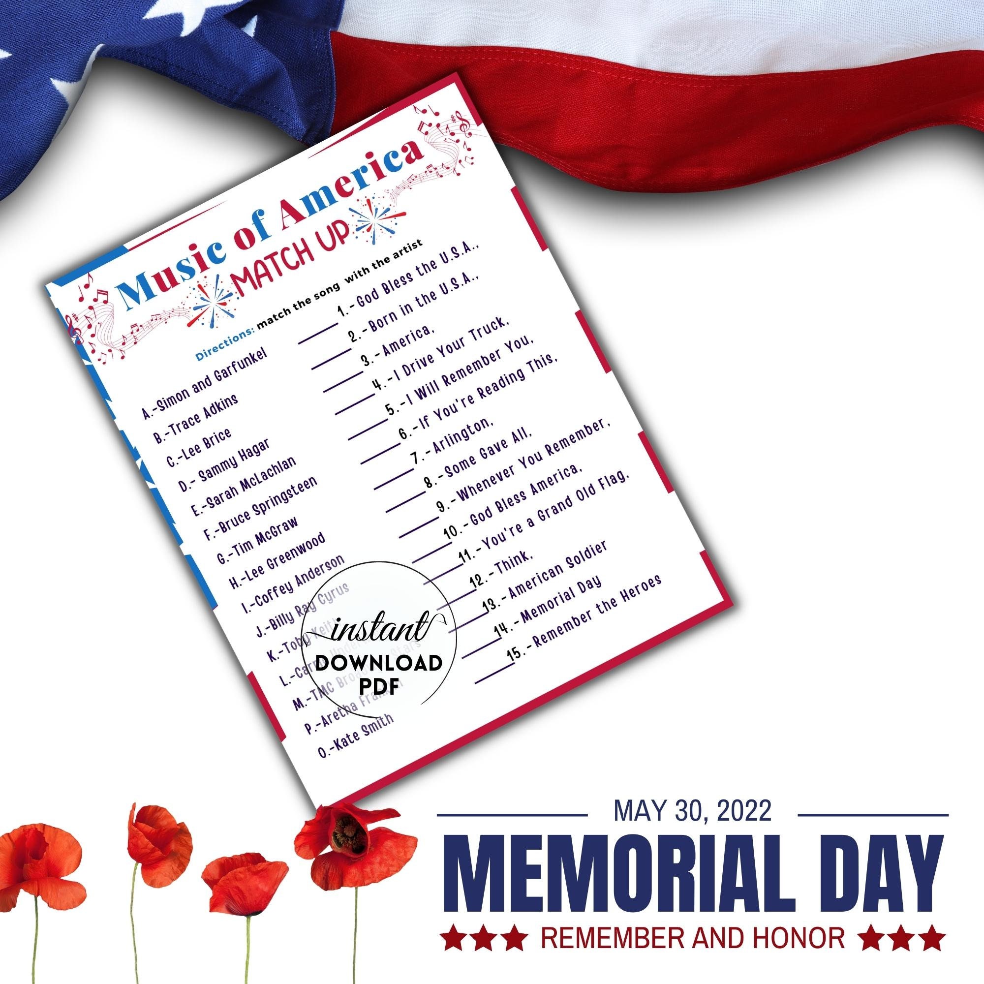 Music of America Match up Game, Printable Family Game, Patriotic Trivia ...