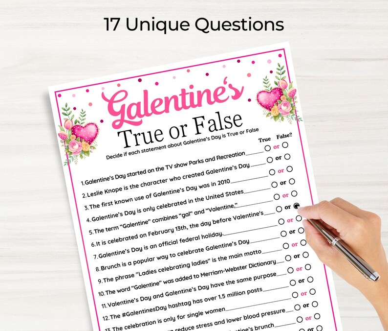 Galentine's Day Trivia Game, True or False Quiz (digital Download) - Etsy