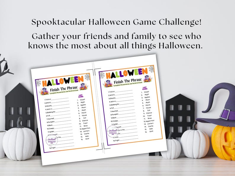 Finish the Phrase Halloween Game Printable, Halloween Printable for ...