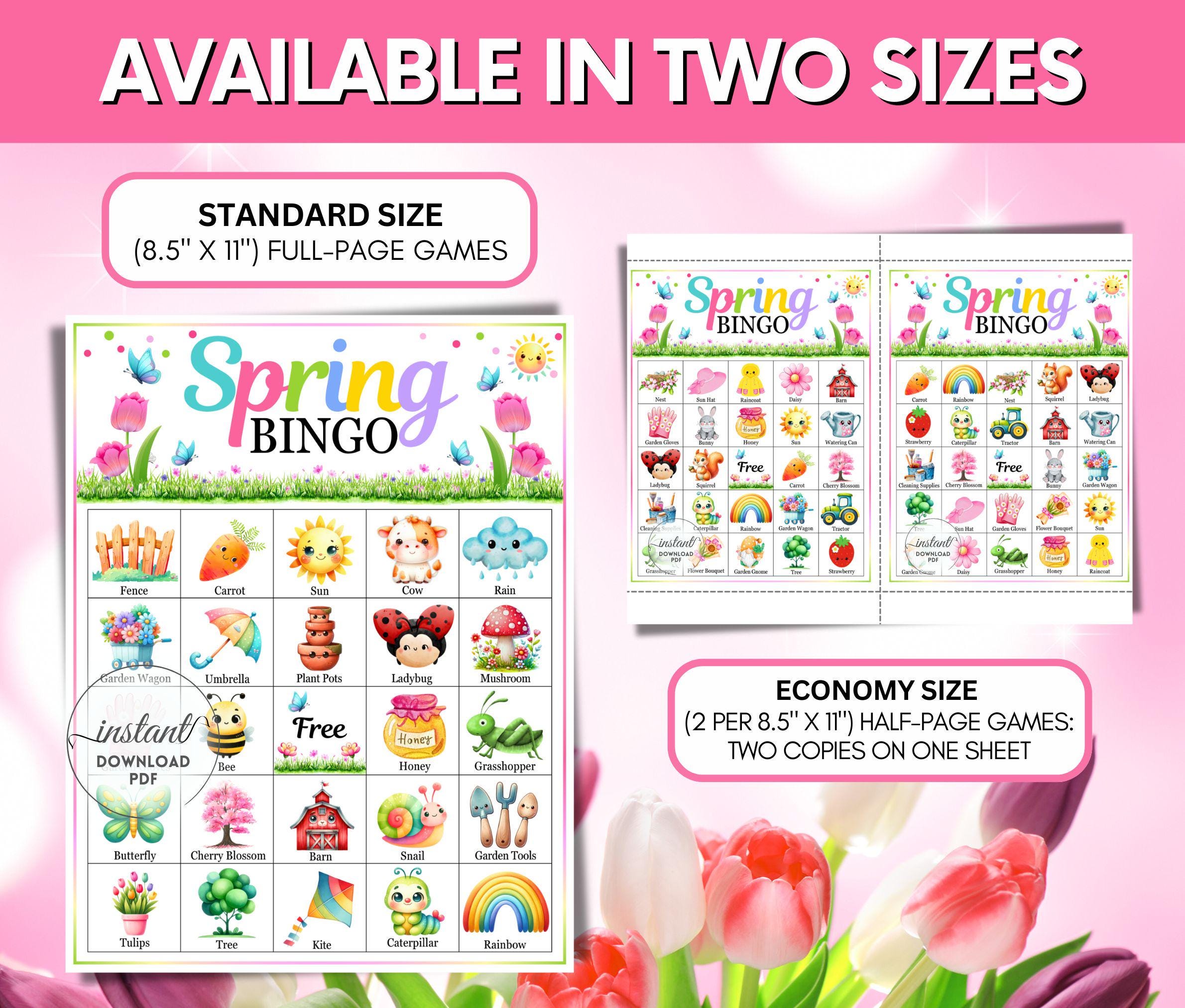 Spring Bingo Cards, Printable Bingo, Spring Party Game, Spring Activity ...