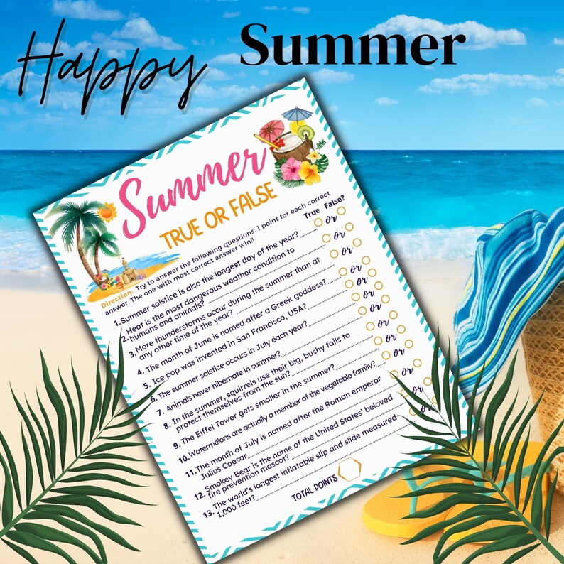 Summer Trivia Game: True or False Quiz (PDF Printable) - Etsy