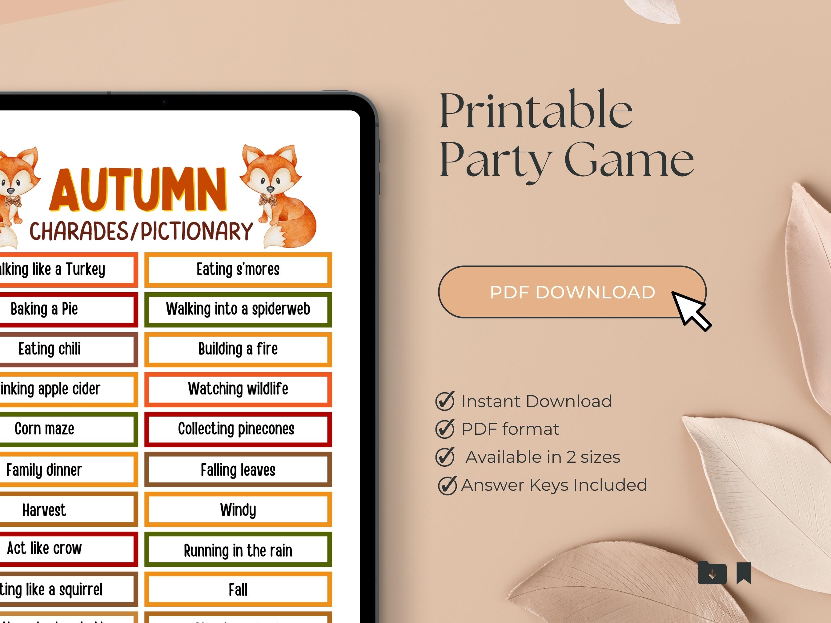 Autumn Charades & Pictionary Game: Family Fun (PDF Download) - Etsy
